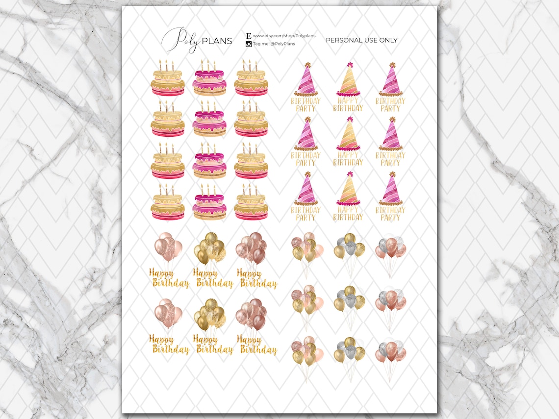 Birthday Decorative Stickers Birthday Printable Planner | Etsy