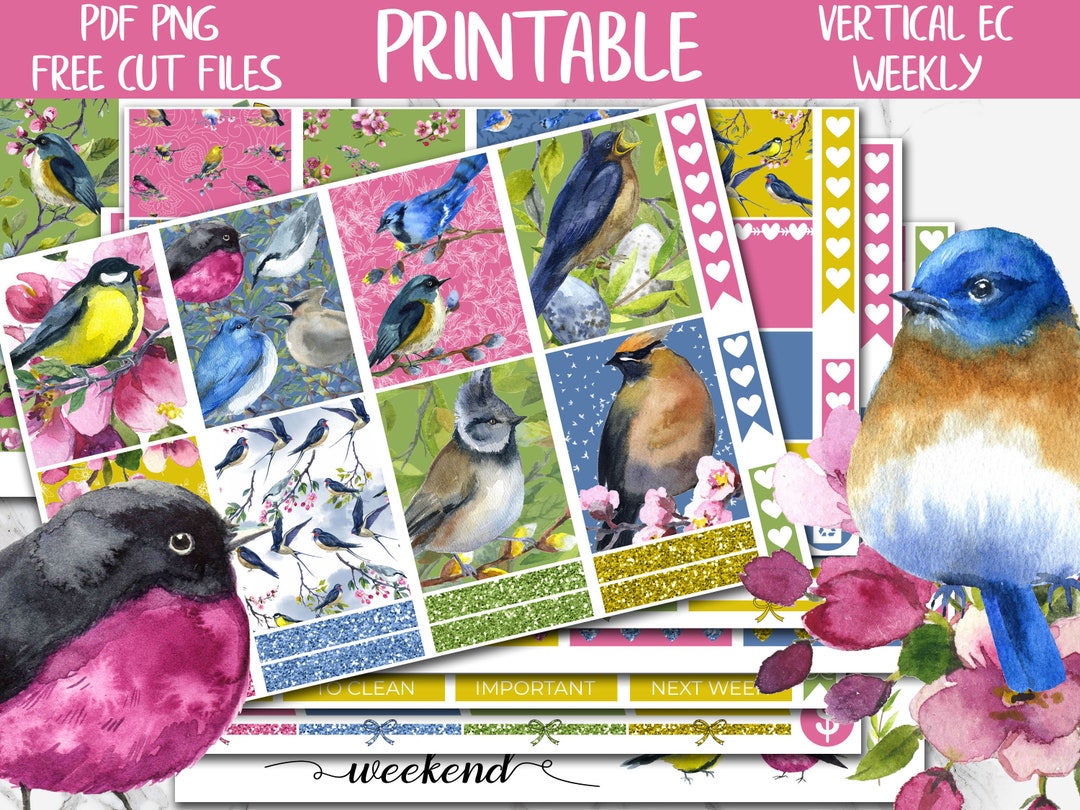 Birdy Spring Erin Condren Printable Sticker Kit, ECLP Garden Flowers ...