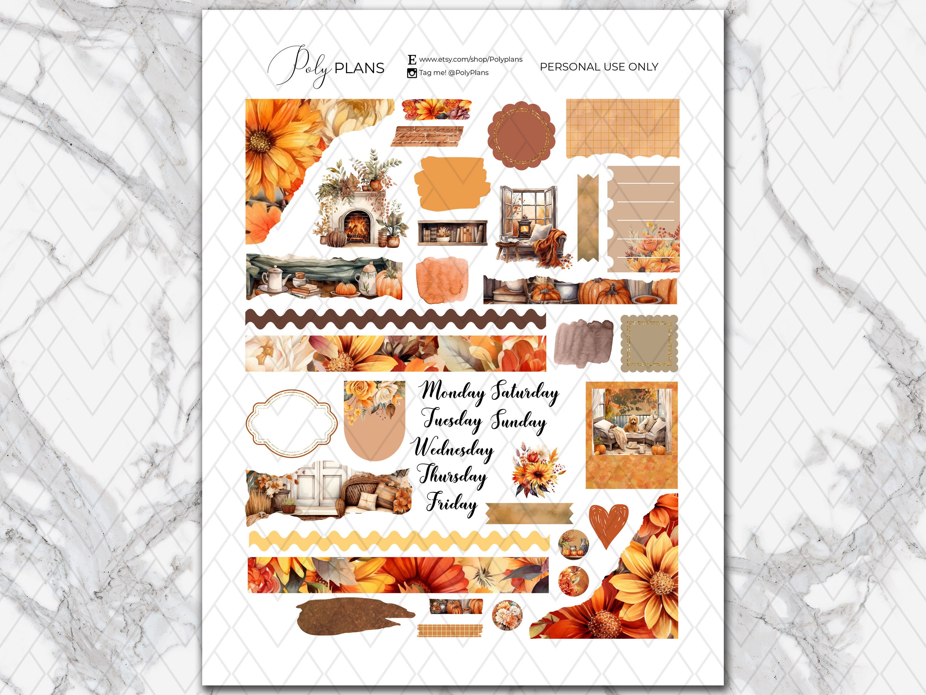 Autumn | Bullet Journal Printable Stickers, Diary Digital Stickers PNG ...