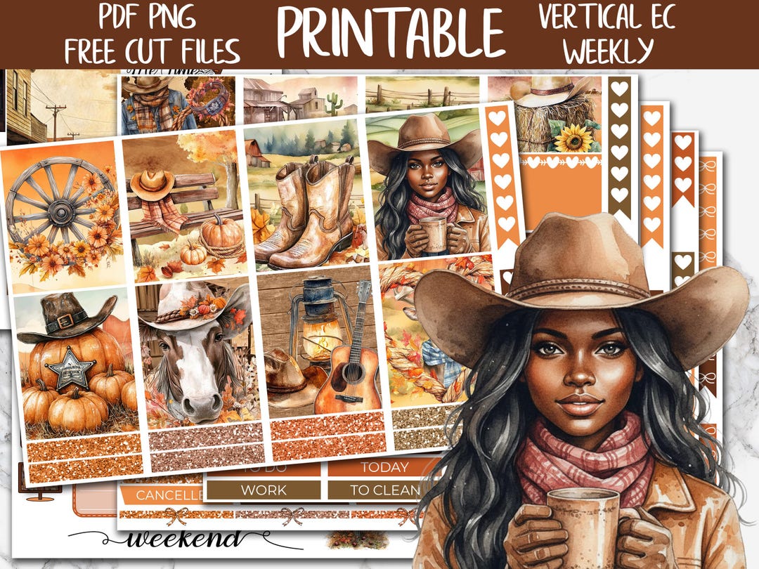 Fall Western | Cowgirl Erin Condren Printable Planner Stickers, Fall ...