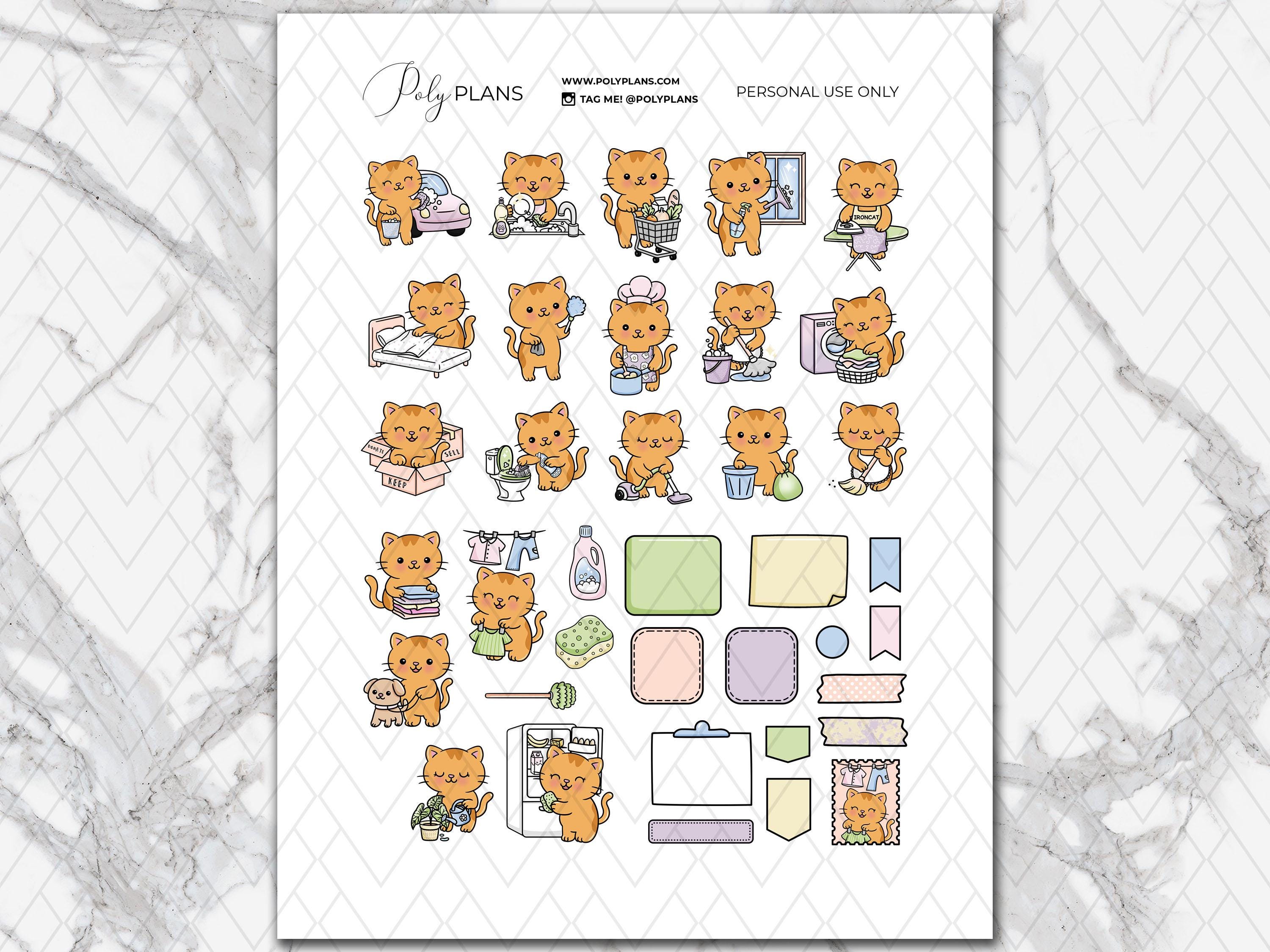 Household Chores Printable Stickers, Cute Cats Planner Stickers ...