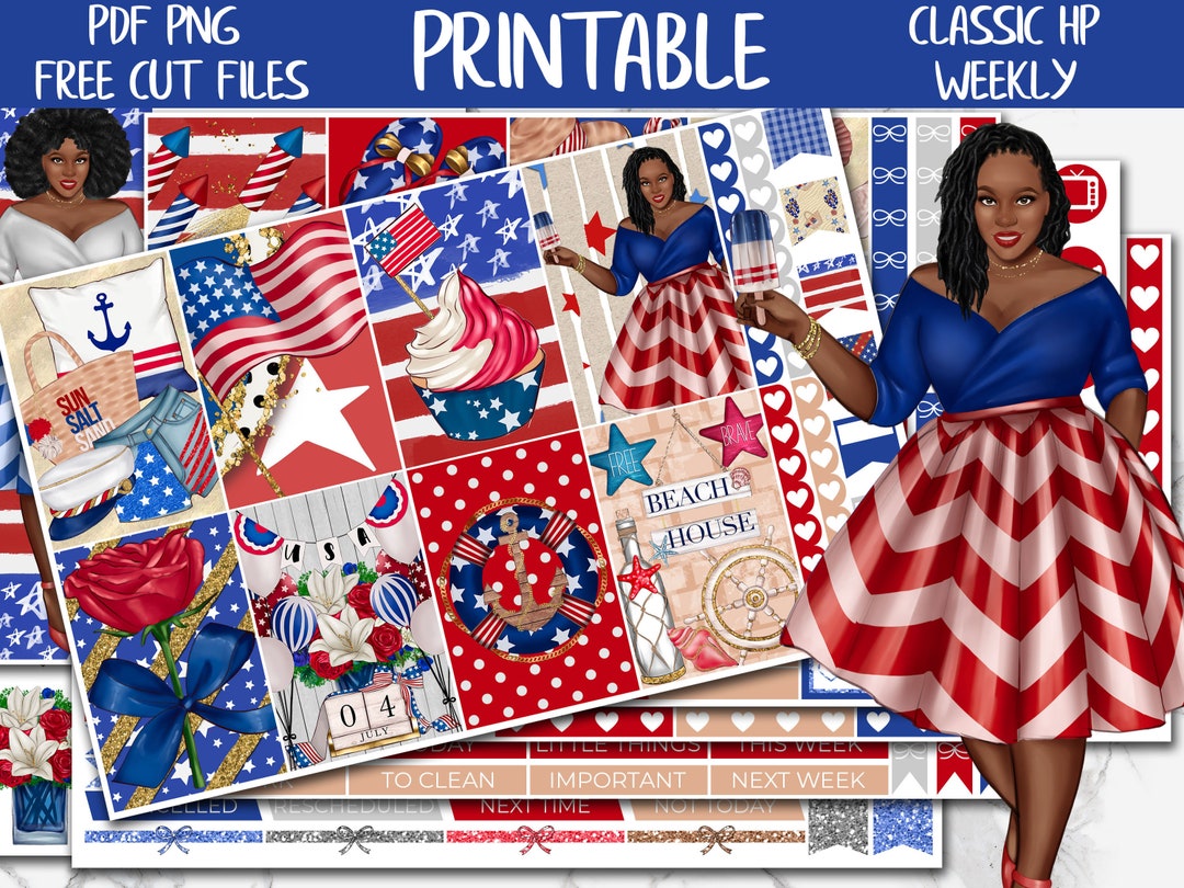 4th of July | Patriotic Classic Happy Planner Printable Weekly Stickers ...