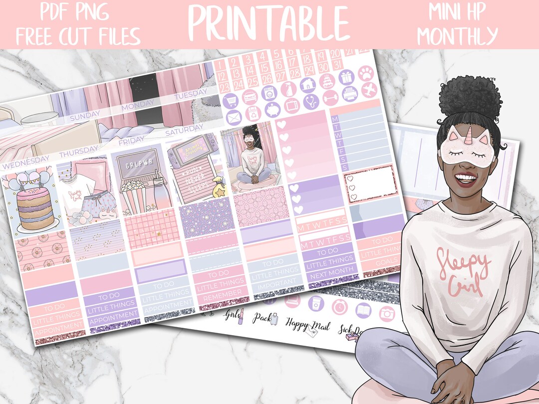 Slumber Party Monthly Printable Planner Stickers, Birthday MINI Happy ...