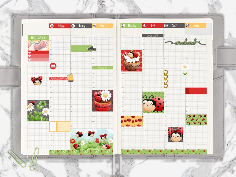 Ladybugs | A5 Hobonichi Cousin Printable Planner Stickers, Cute Bugs ...