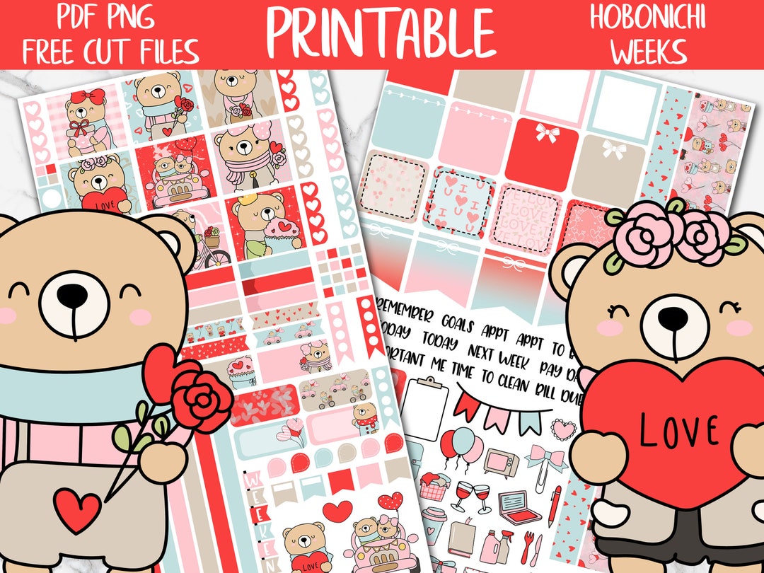 Beary Lovely | Valentines Day Hobonichi Weeks Printable Planner Sticker ...