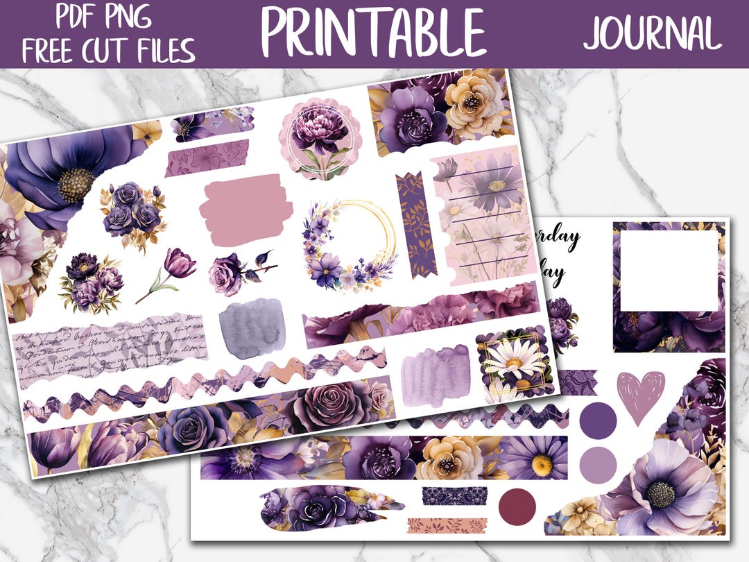 Violet | Bullet Journal Printable Stickers, Purple Flowers Diary ...