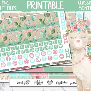 Llama Classic Happy Planner Printable Monthly Stickers, Spring Llamas ...