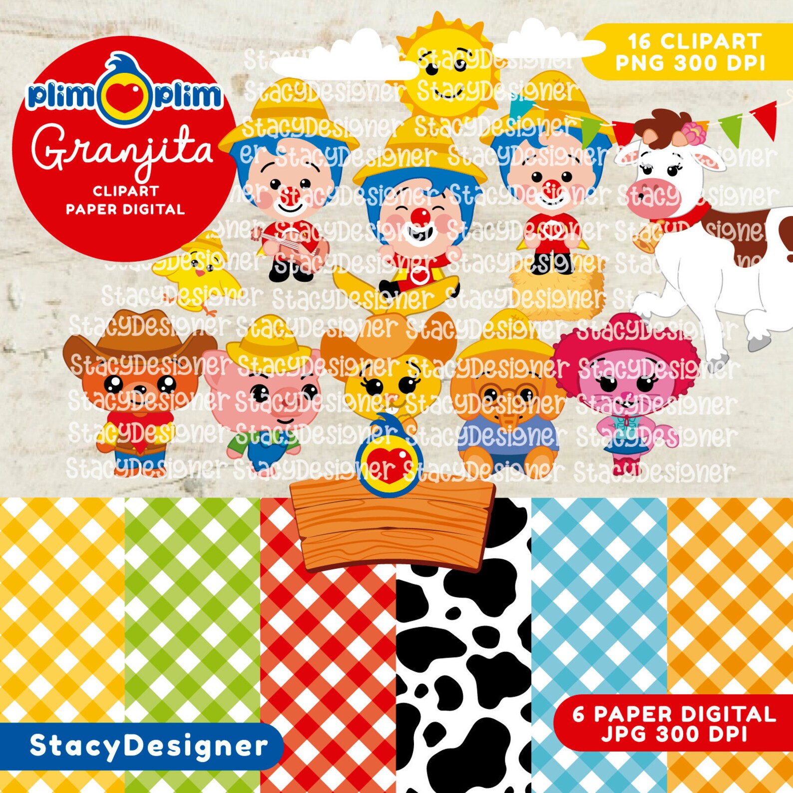 Plim Plim y amigos granja farm Clipart Paper Digital, Instant Download - Etsy España