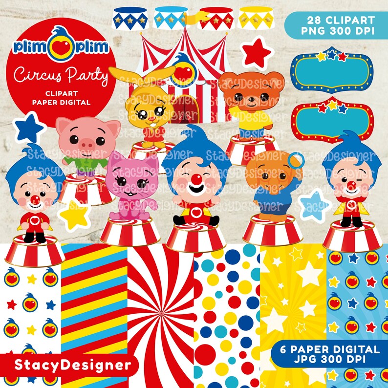 Plim Plim and Friends Circus Party Clipart Digital Paper - Etsy