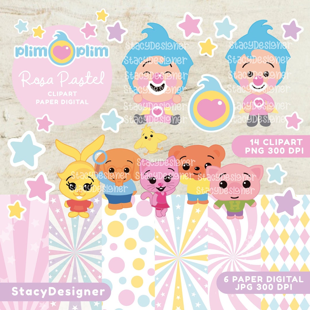 Plim Plim y amigos Pastel Rosa Clipart Paper Digital, Instant Download ...