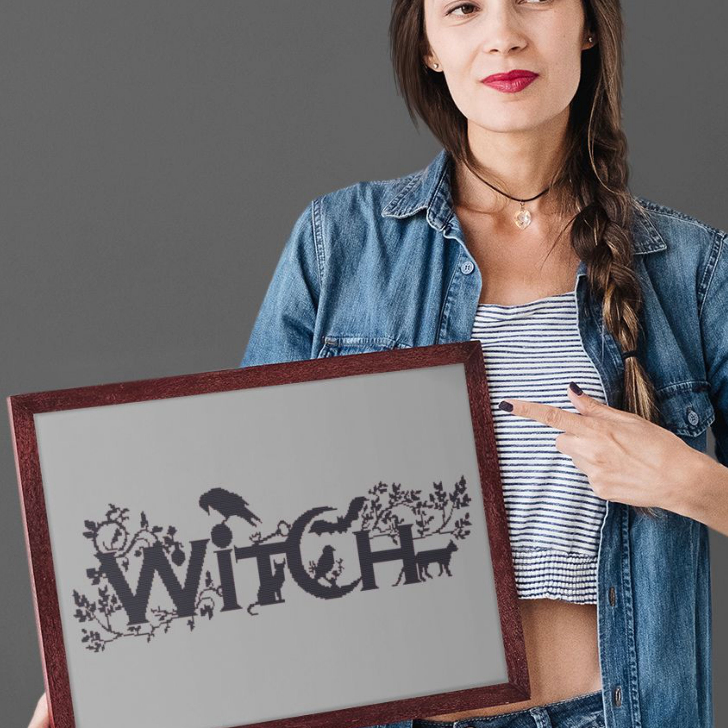 Witch Gothic Sign With a Bat Black Cat Crow and Floral - Etsy