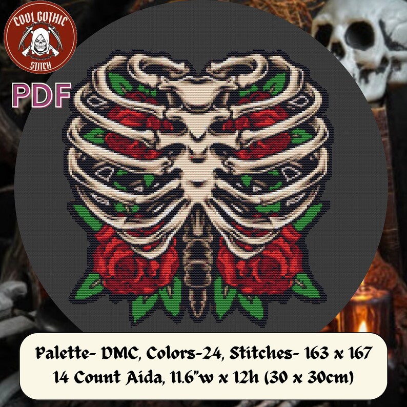 Skeleton Ribcage With Red Roses Macabre Decor Horror Cross - Etsy