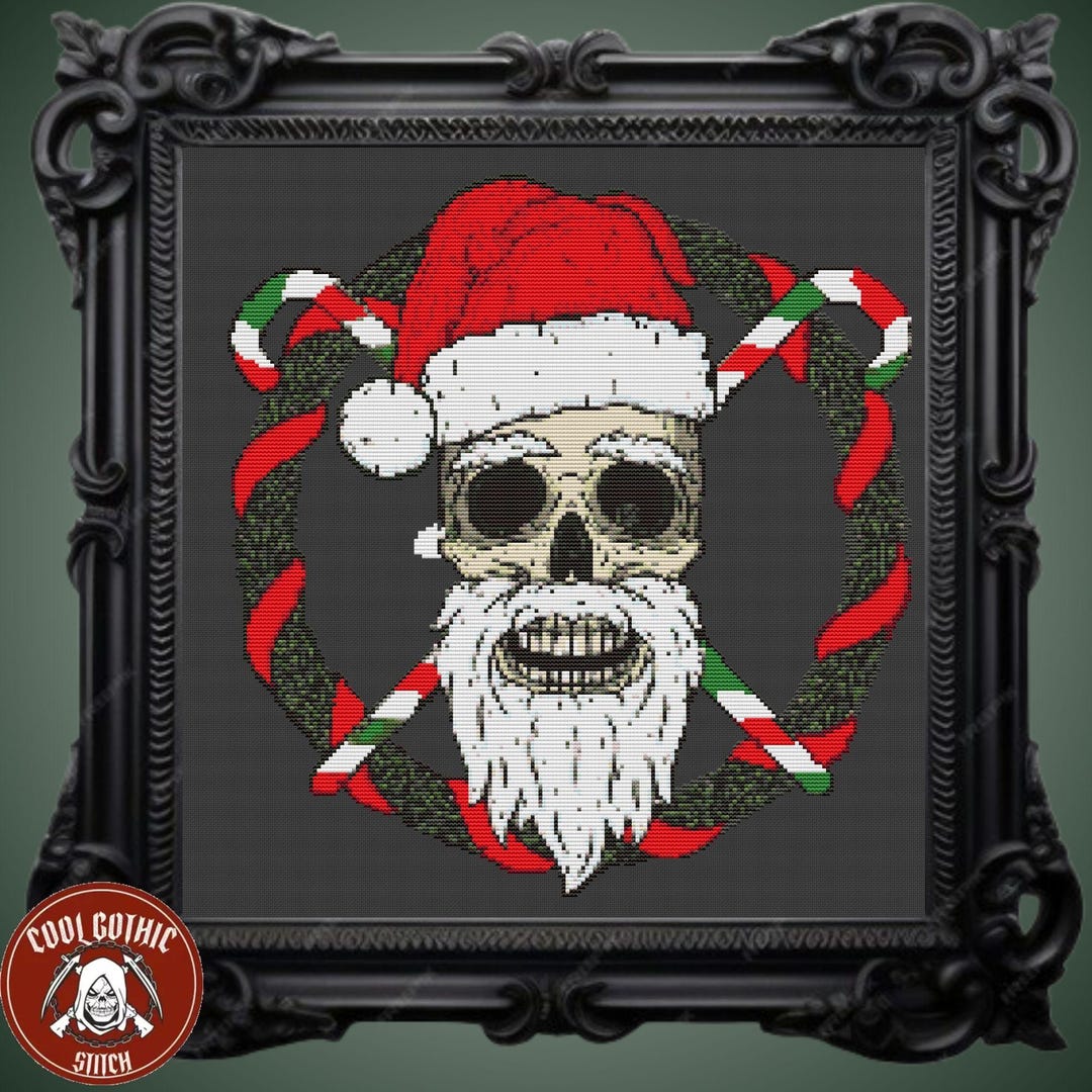 Christmas Skull Cross Stitch Pattern - RIP Santa Claus, Gothmas Stripes ...