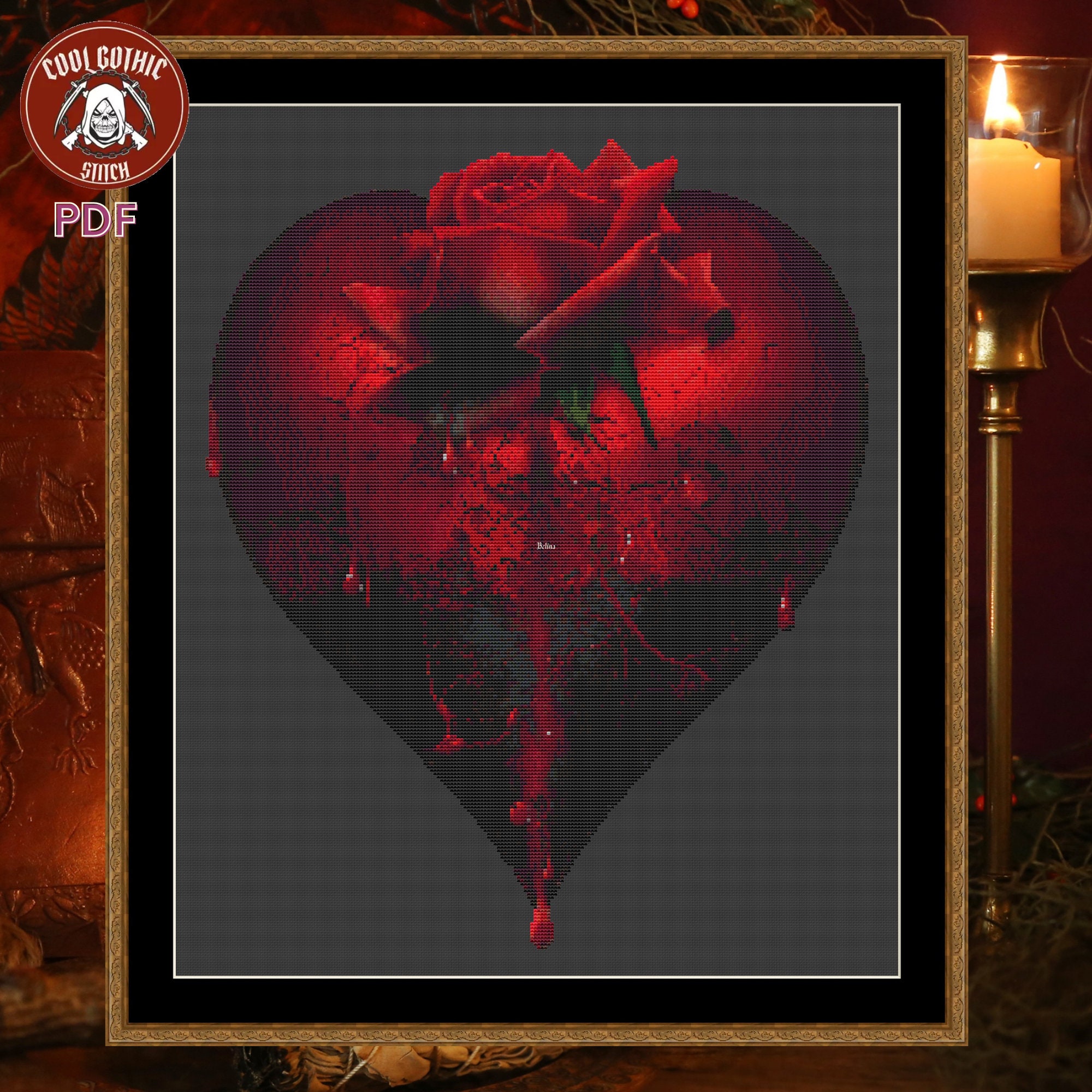 Bleeding Heart Cross Stitch Pattern | Gothic Rose Design for Valentine ...