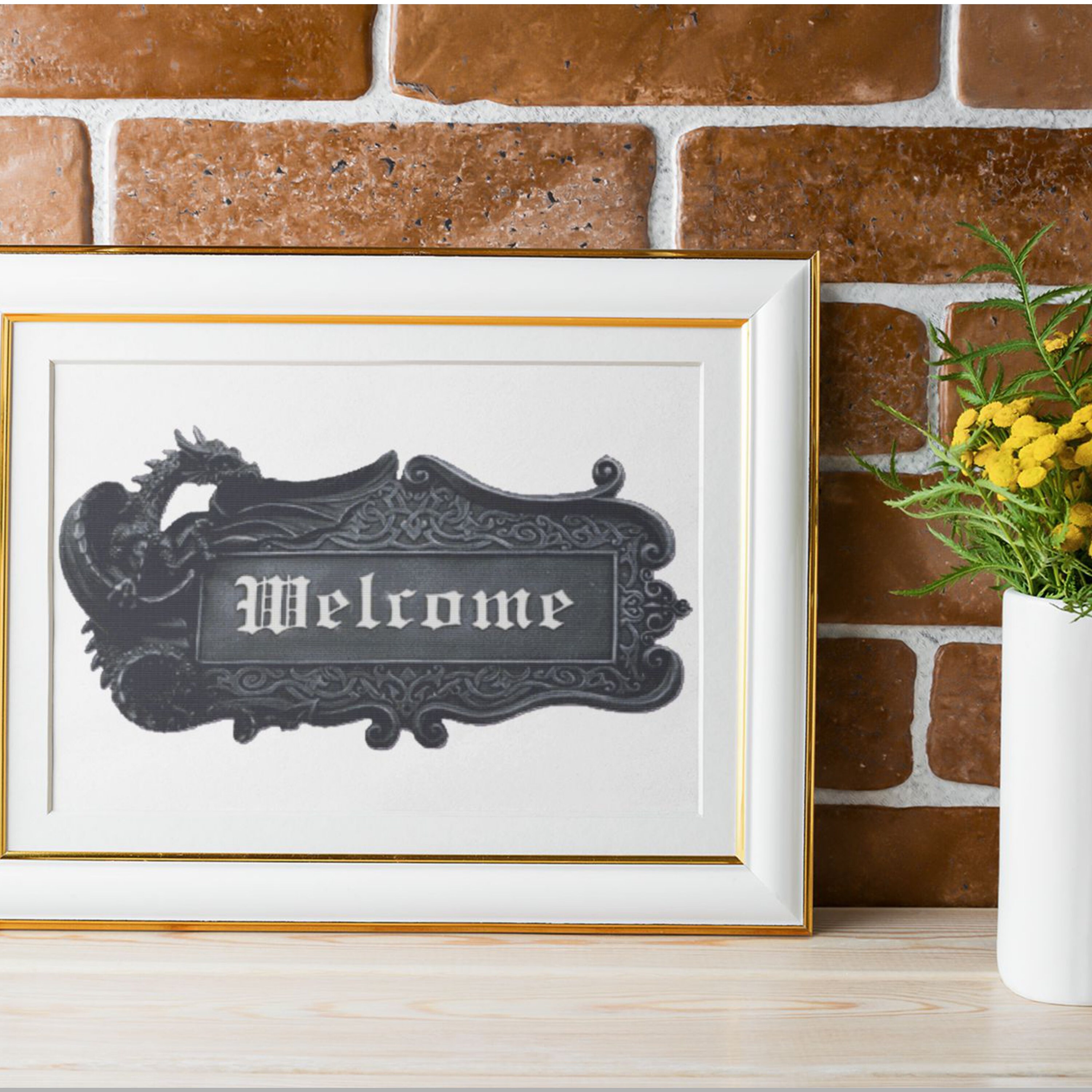 Gothic Welcome Sign With Dragon, Medieval Gothic Magic, Counted Cross ...