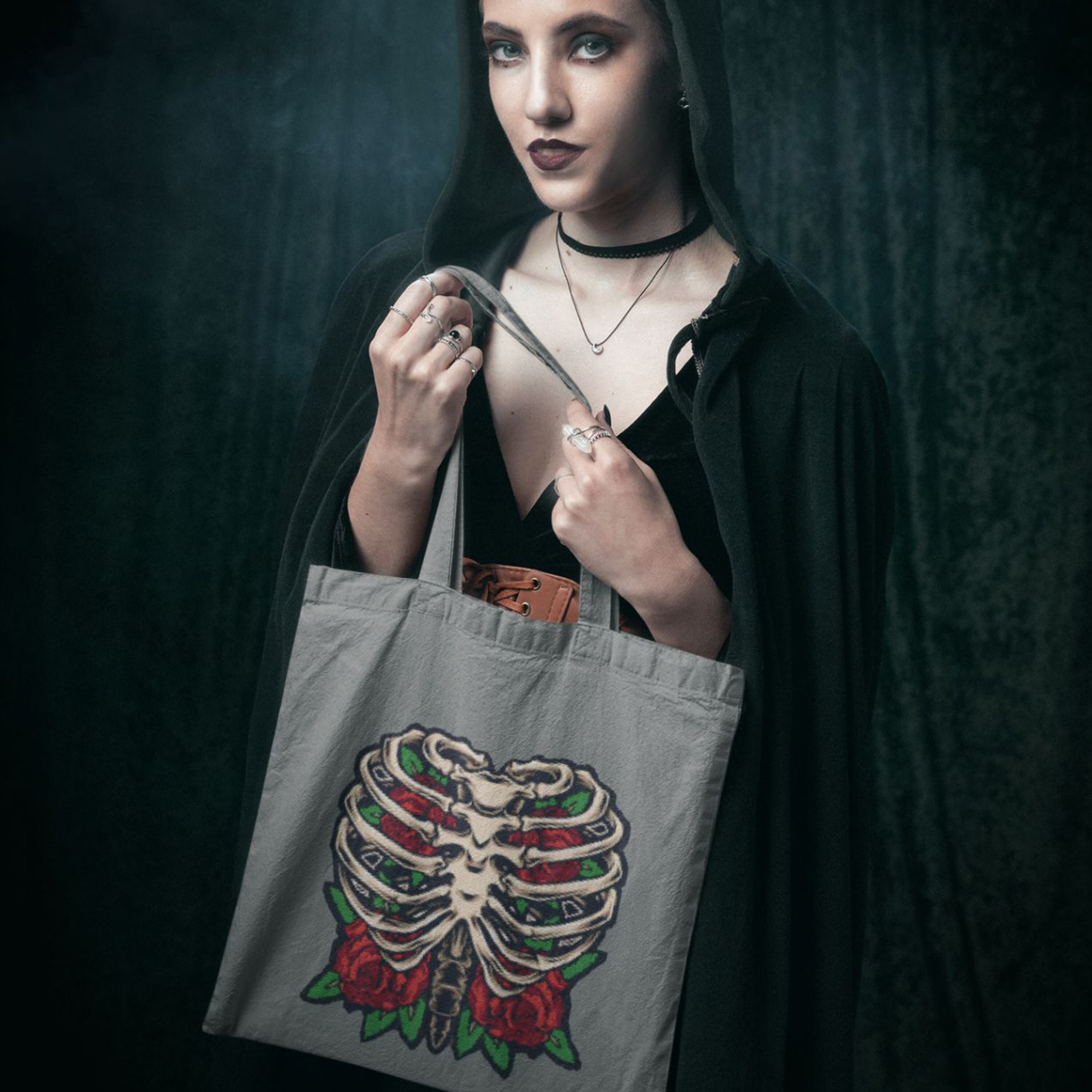 Skeleton Ribcage With Red Roses, Macabre Decor, Horror Cross Stitch ...