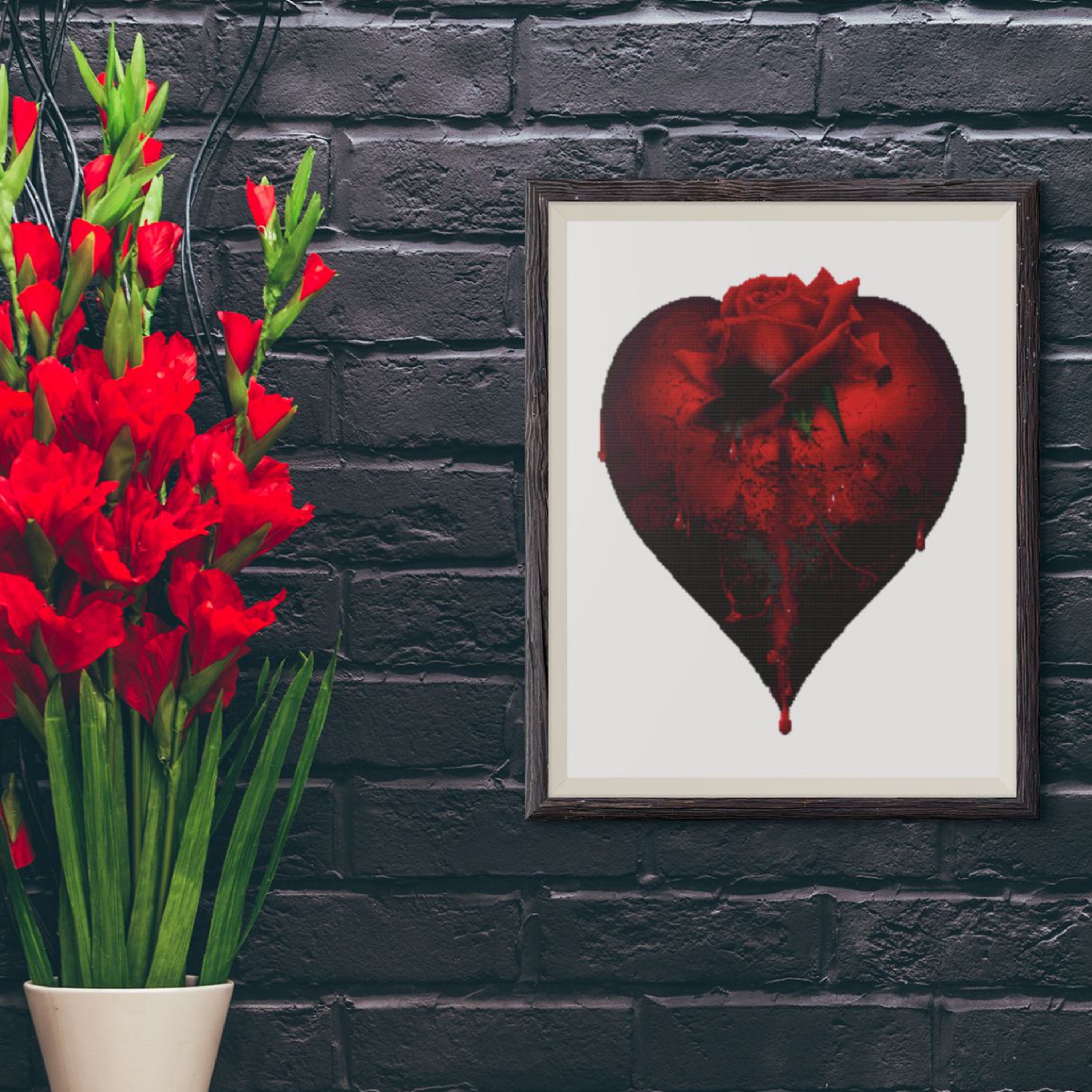 Bleeding Heart Cross Stitch Pattern | Gothic Rose Design for Valentine ...
