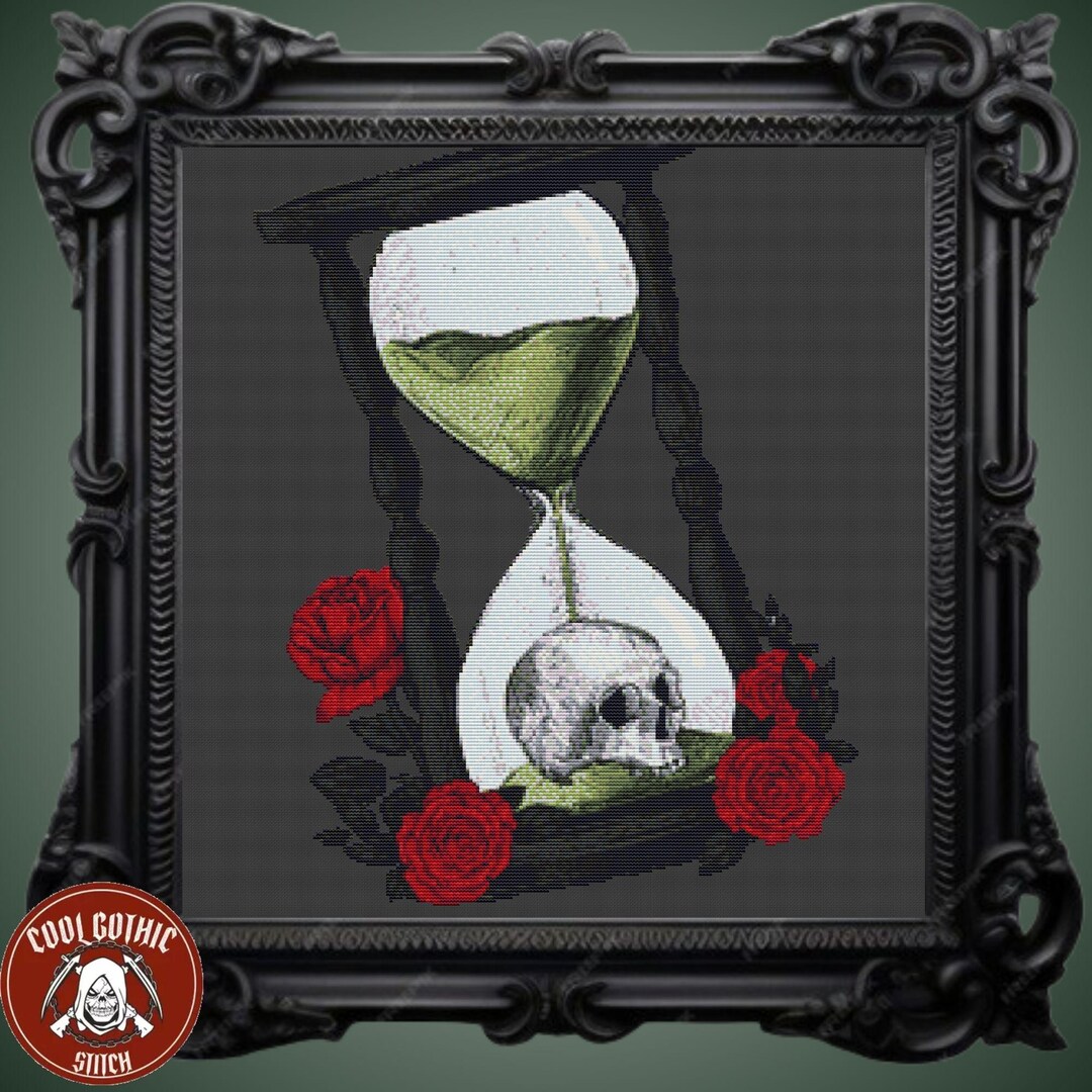 Skull Hourglass Cross Stitch Pattern | Gothic Floral Decor With Dark ...