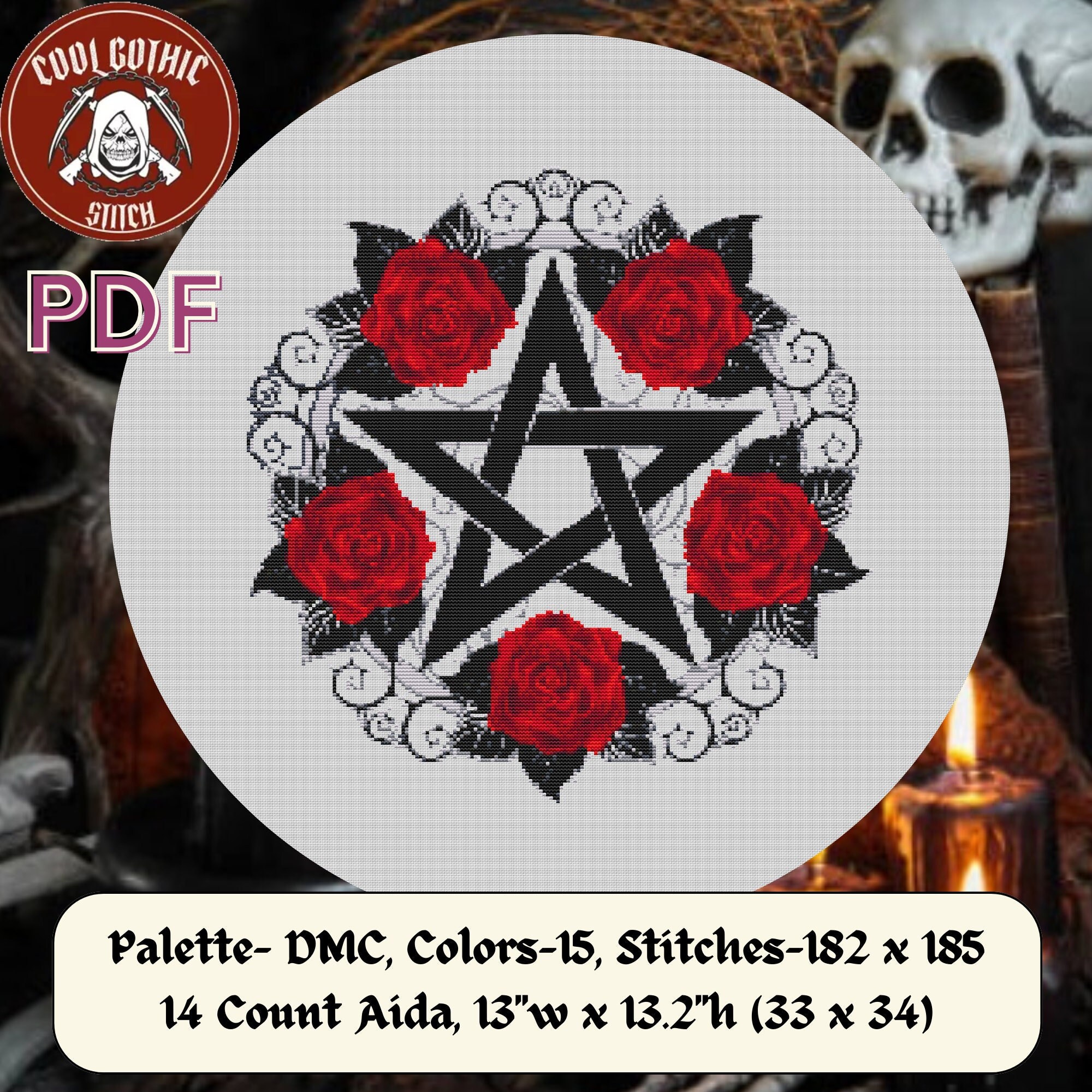 Wiccan Pentagram With Red Roses, Floral Theme, Beginners Friendly ...