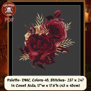 Burgundy Flowers Bouquet Cross Stitch Kit | Opulent Floral Victorian ...