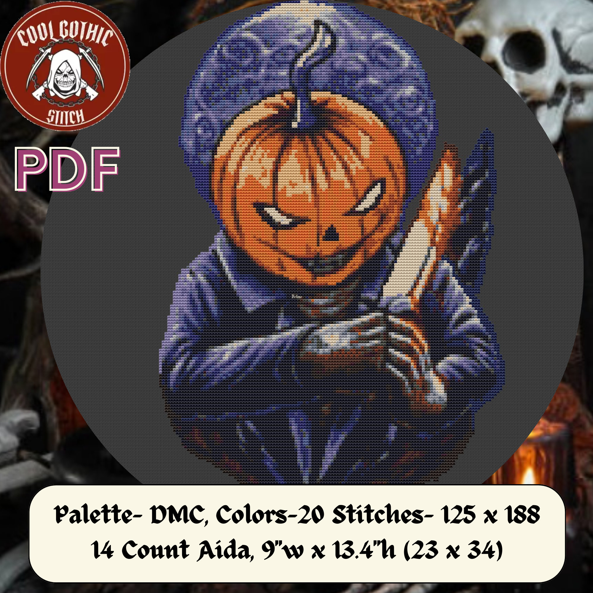 Grim Reaper & Long Slasher Bloody Knife. Halloween Pumpkin Xstitch ...