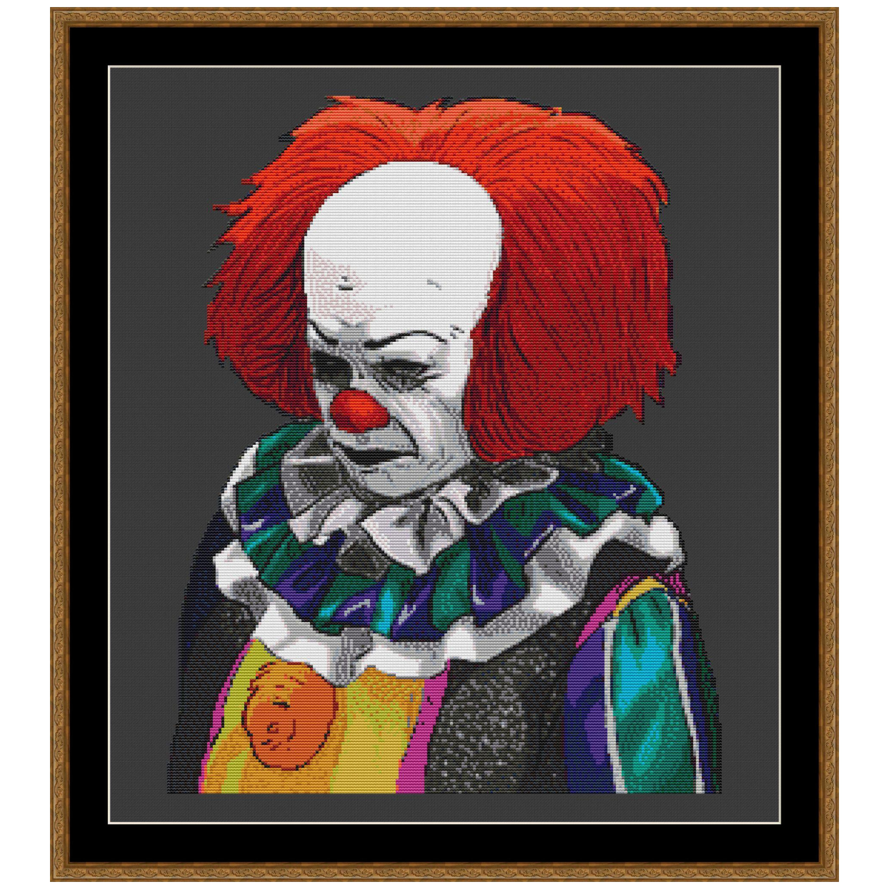 Clown Cross Stitch, Creepy Silent Clown From Horror Movie, Uncanny ...