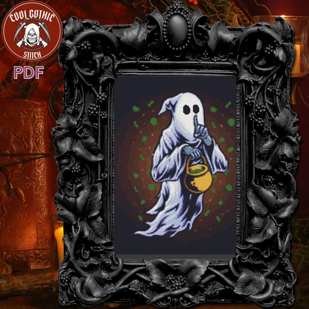 Scary Ghost Carrying a Cauldron With a Poison Potion Cross Stitch ...