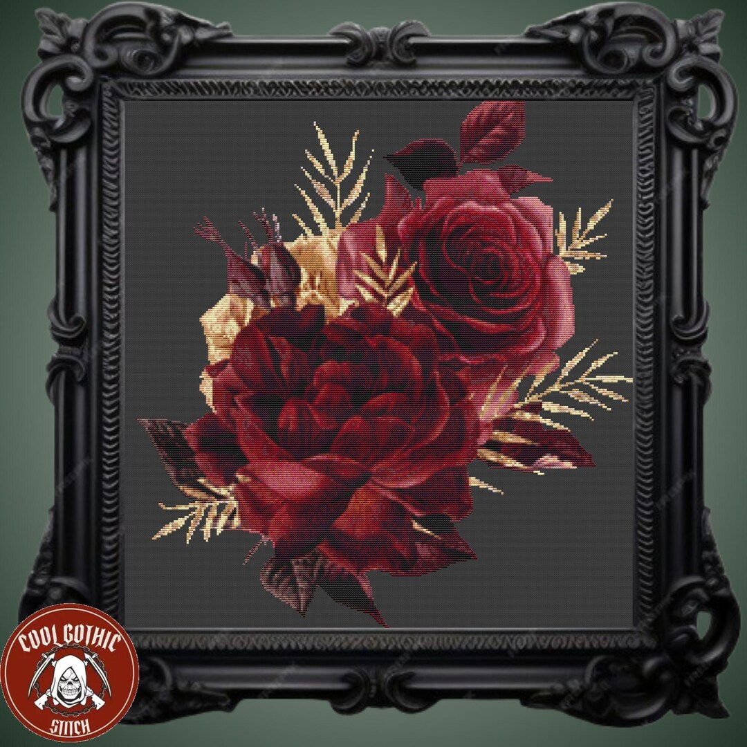 Burgundy Flowers Bouquet Cross Stitch Kit | Opulent Floral Victorian ...