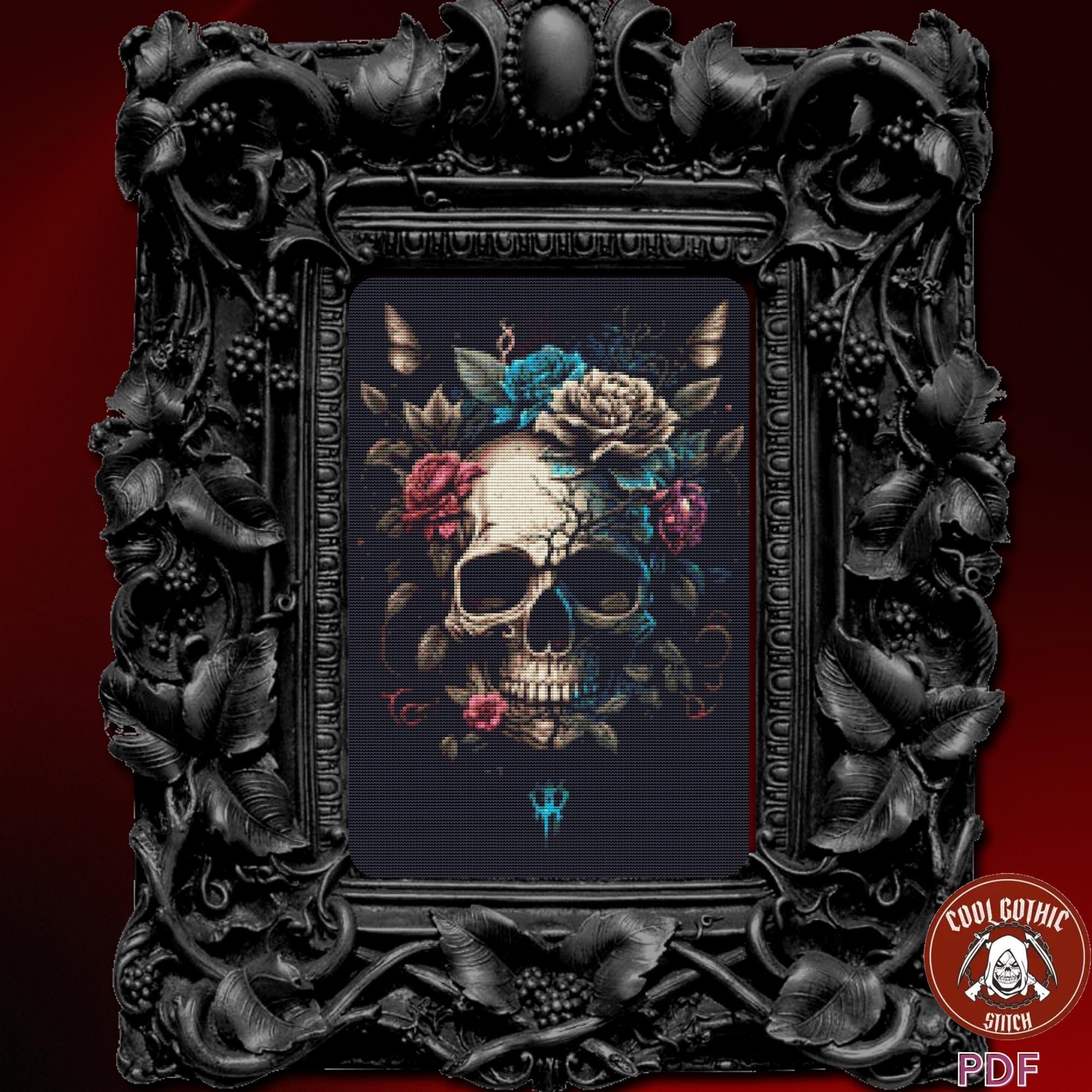 Skull Cross Stitch Pattern | Dark Gothic Design for Macabre Art ...