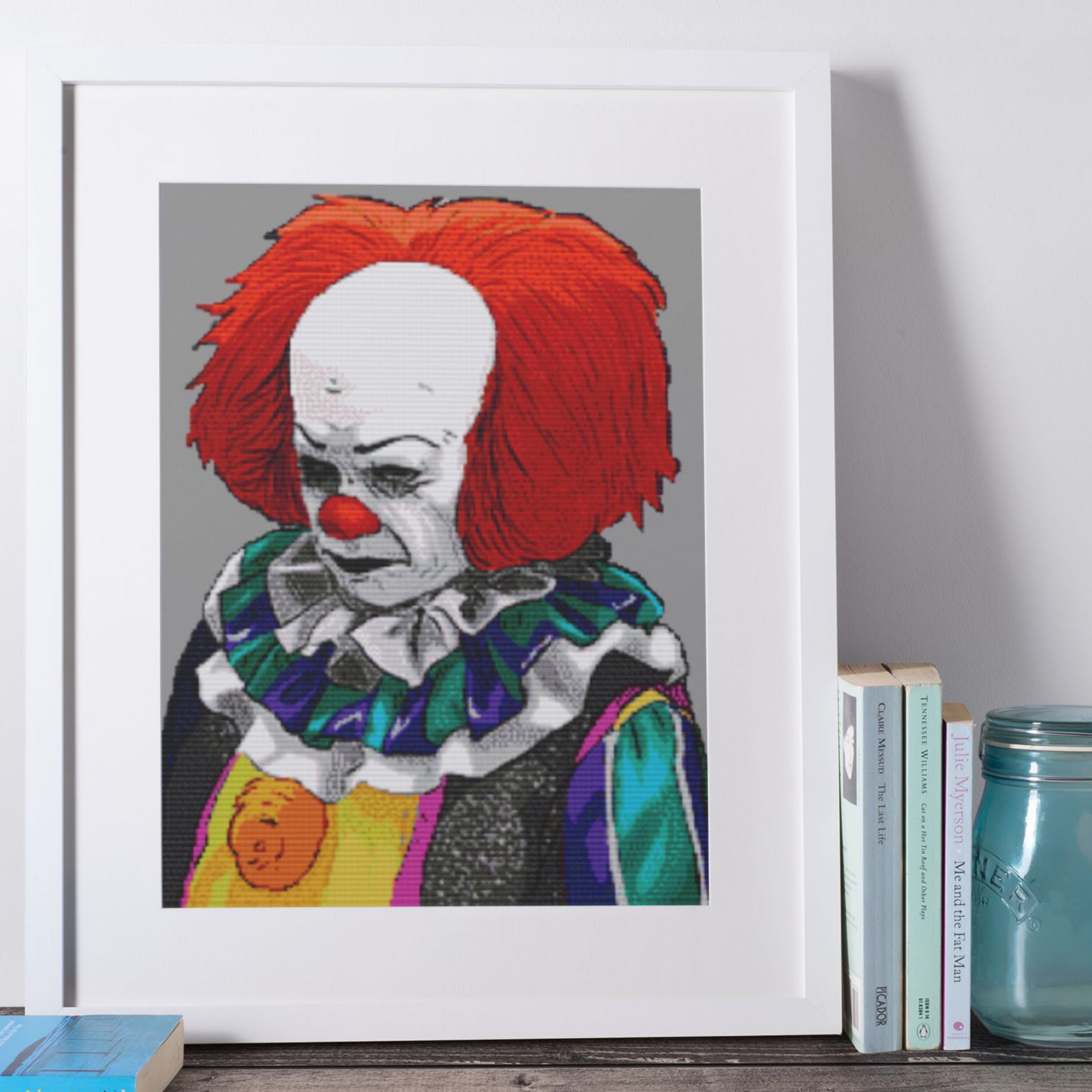 Clown Cross Stitch, Creepy Silent Clown From Horror Movie, Uncanny ...