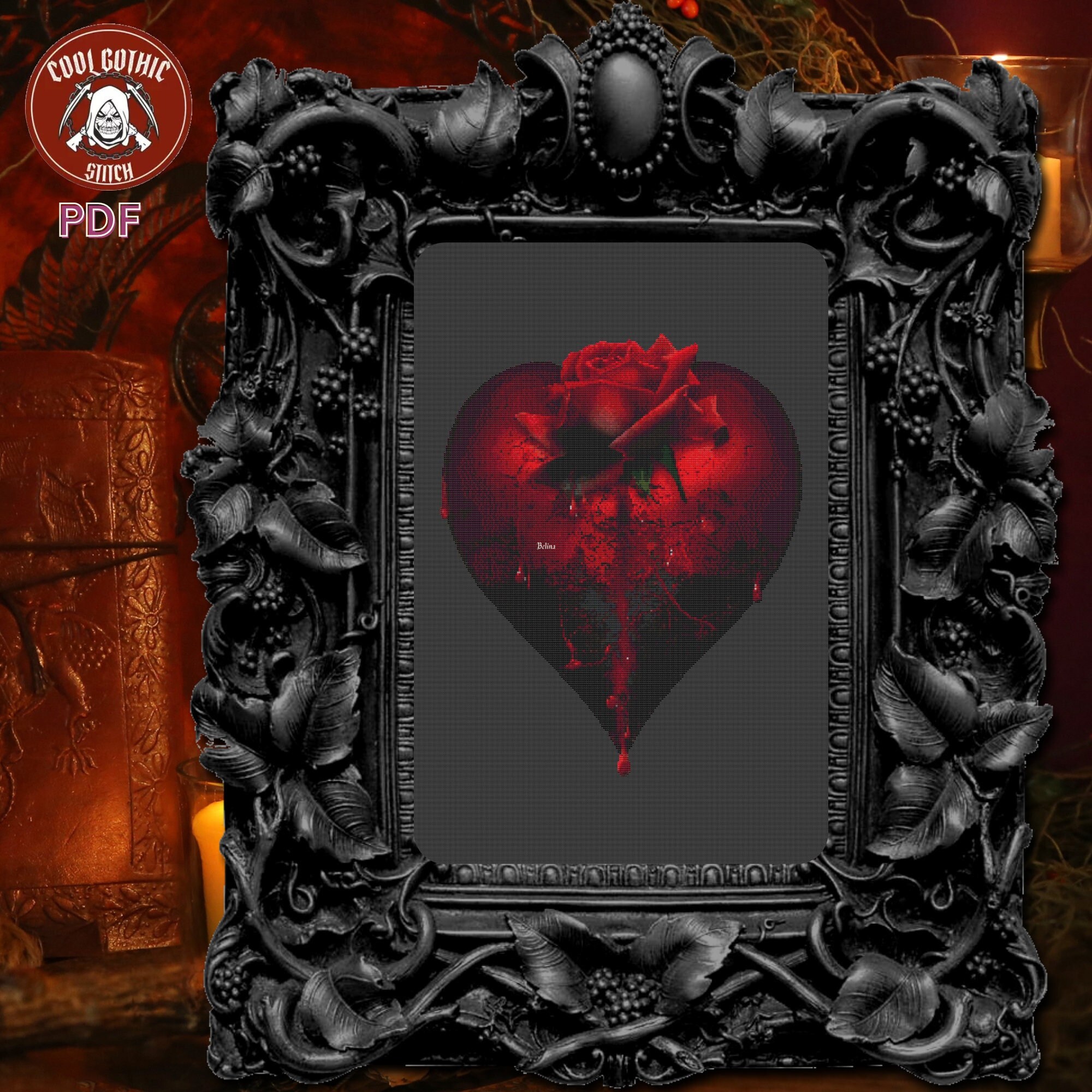 Bleeding Heart Cross Stitch Pattern | Gothic Rose Design for Valentine ...
