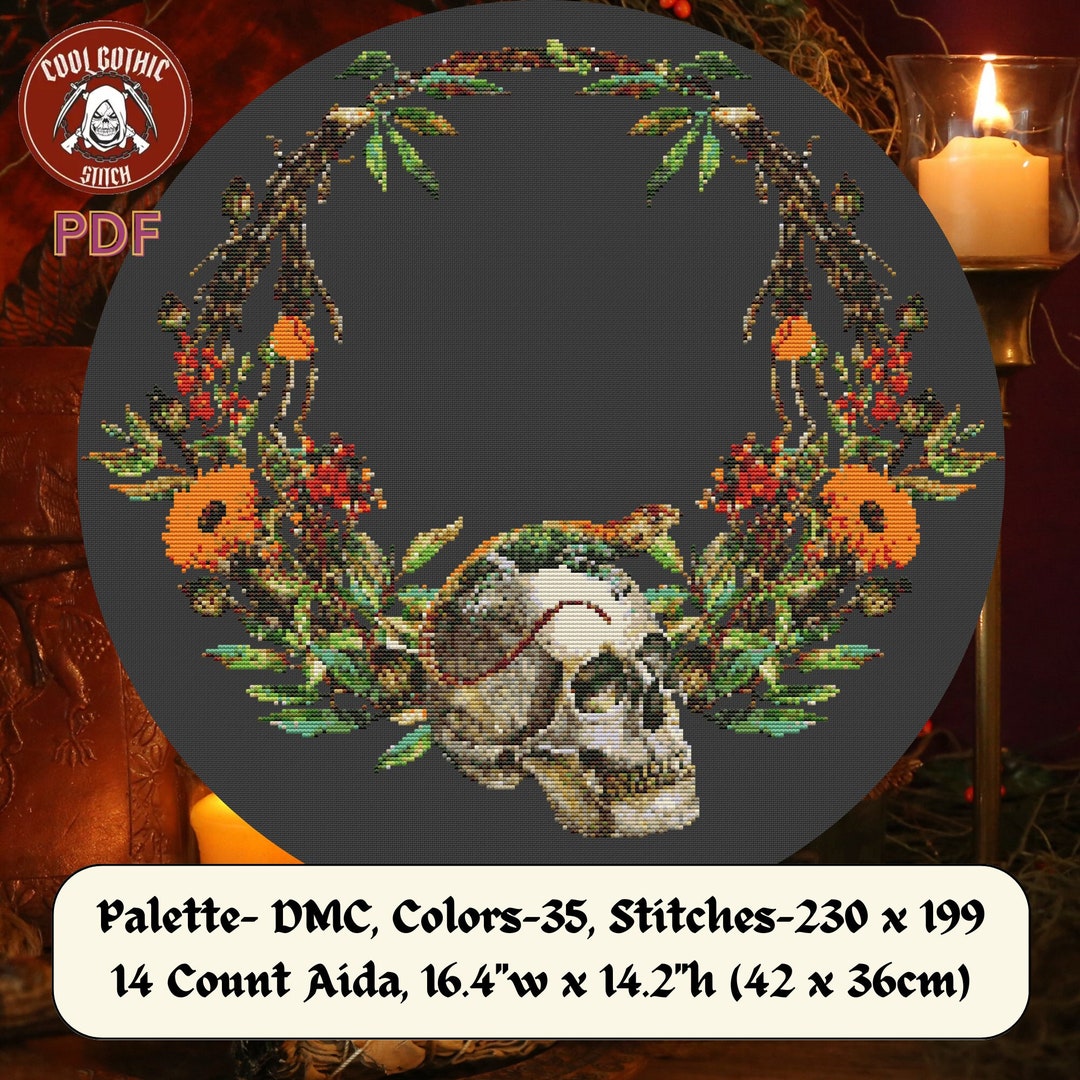 Wiccan Wreath With Human Skull & Lizard, Mystic Colorful Wicca Theme ...