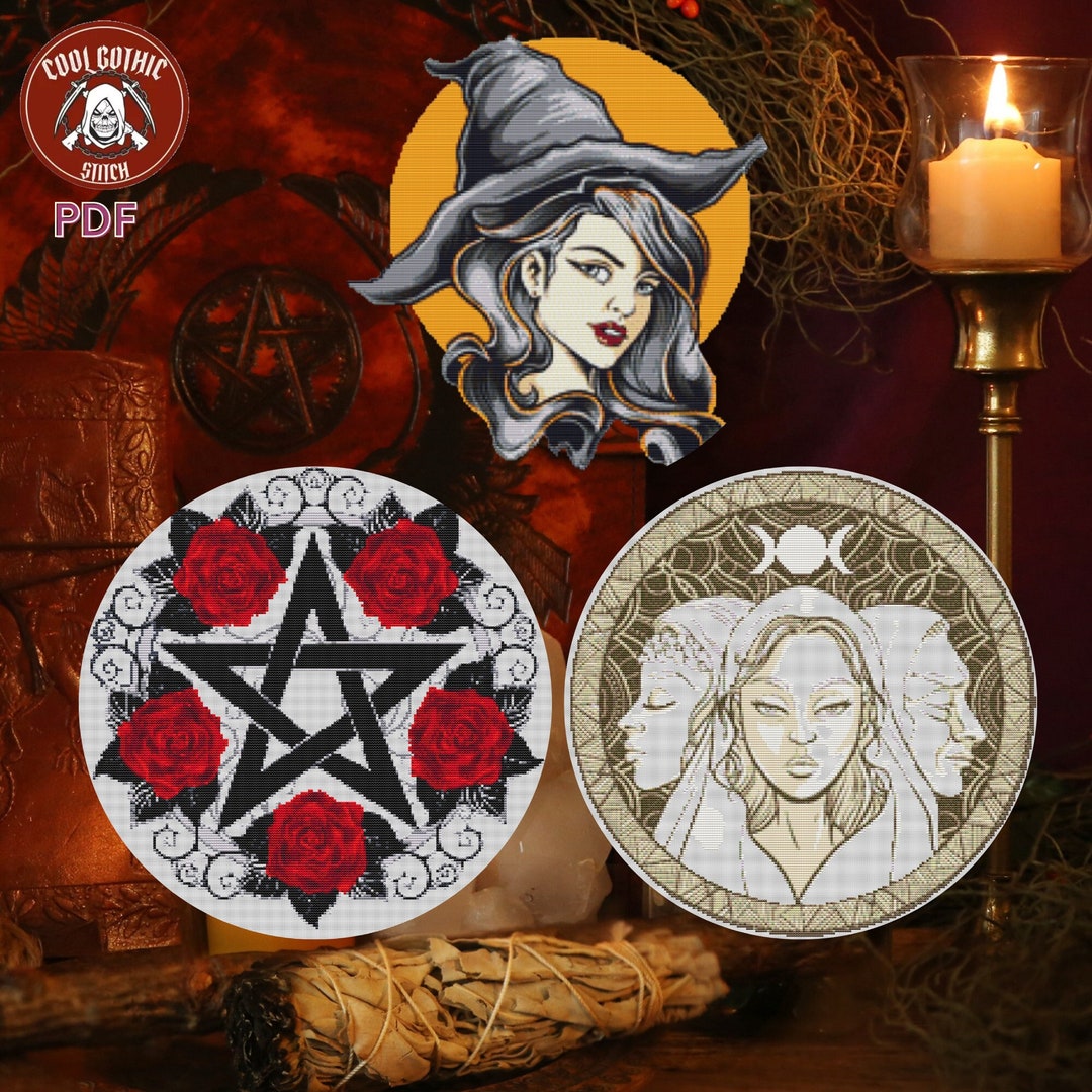 Bundle 3 Cross Stitch Witchcraft Designs; the Triple Goddess, Beautiful ...