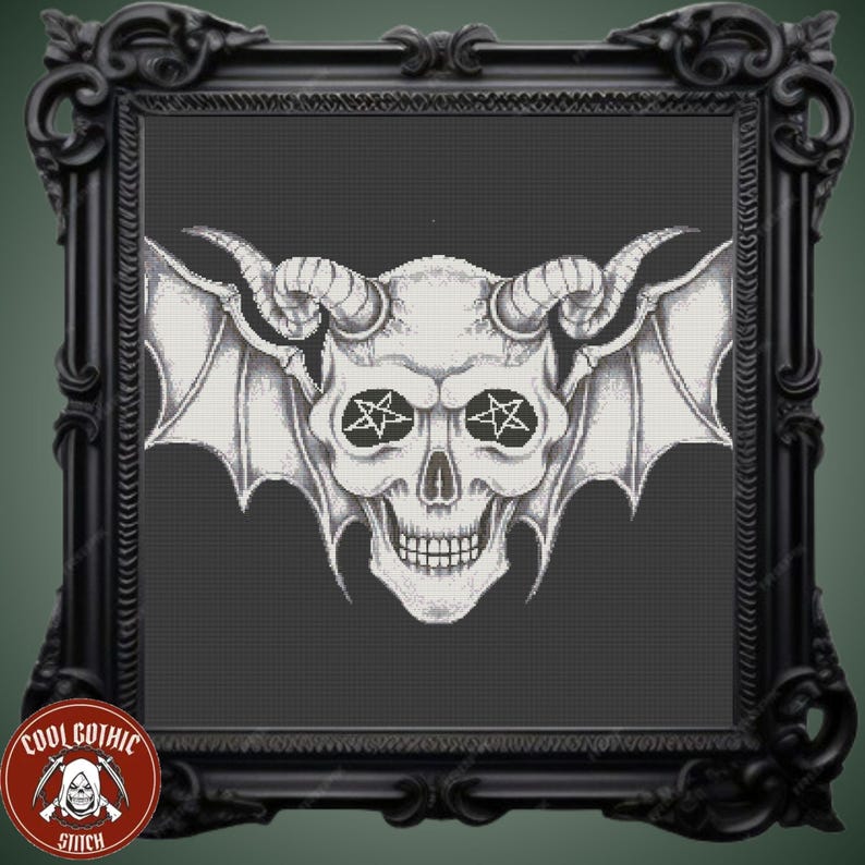 Satanic Cross Stitch Pattern - Baphomet Skull With Dragon Wings ...