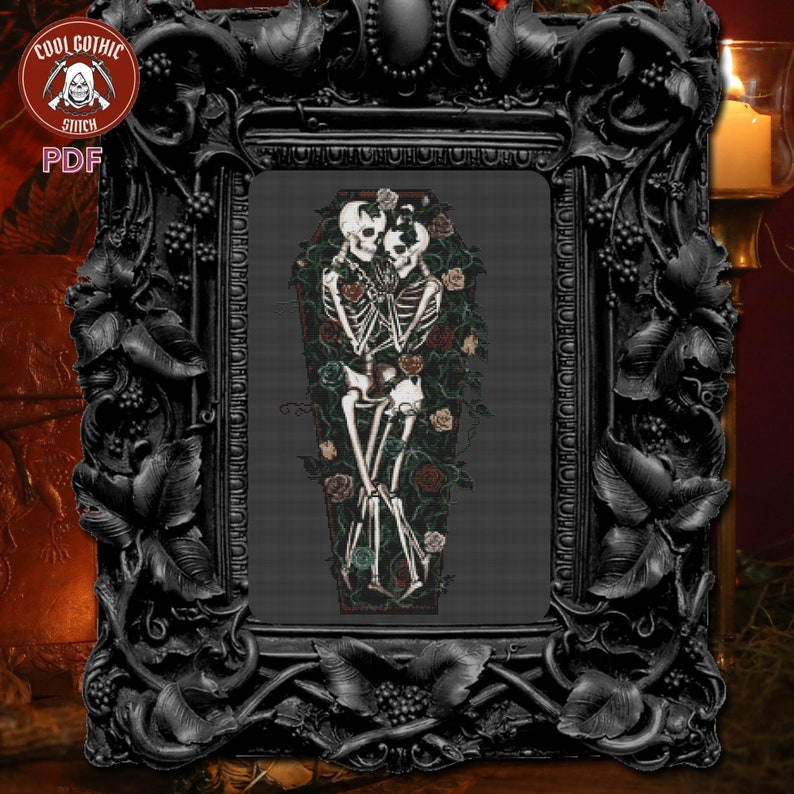 Love Never Dies Skeleton Couple in a Coffin & Roses Macabre - Etsy