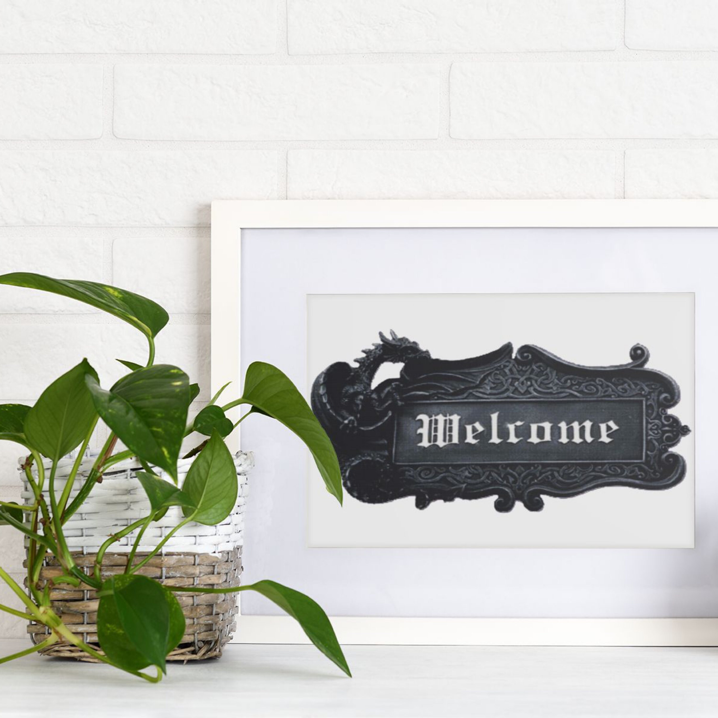 Gothic Welcome Sign With Dragon, Medieval Gothic Magic, Counted Cross ...