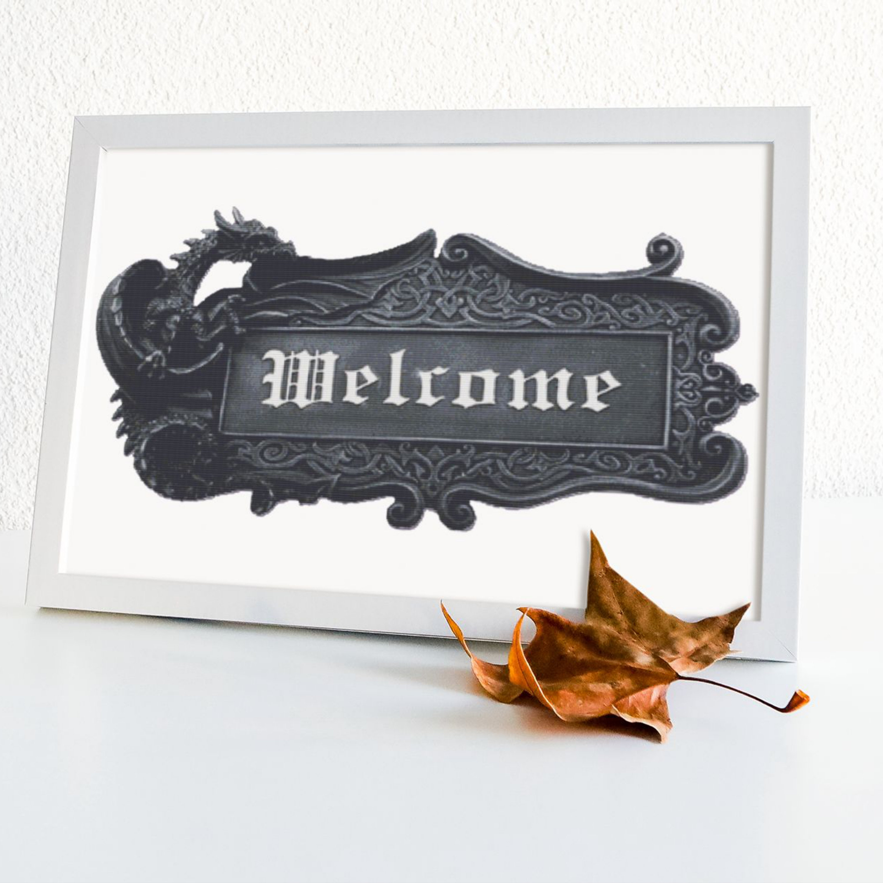 Gothic Welcome Sign With Dragon, Medieval Gothic Magic, Counted Cross ...