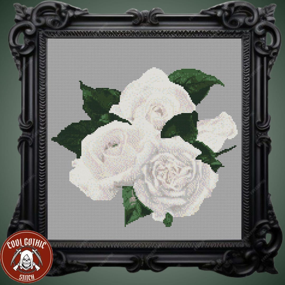 White Roses Cross Stitch Pattern | Modern Gothic Floral Design ...
