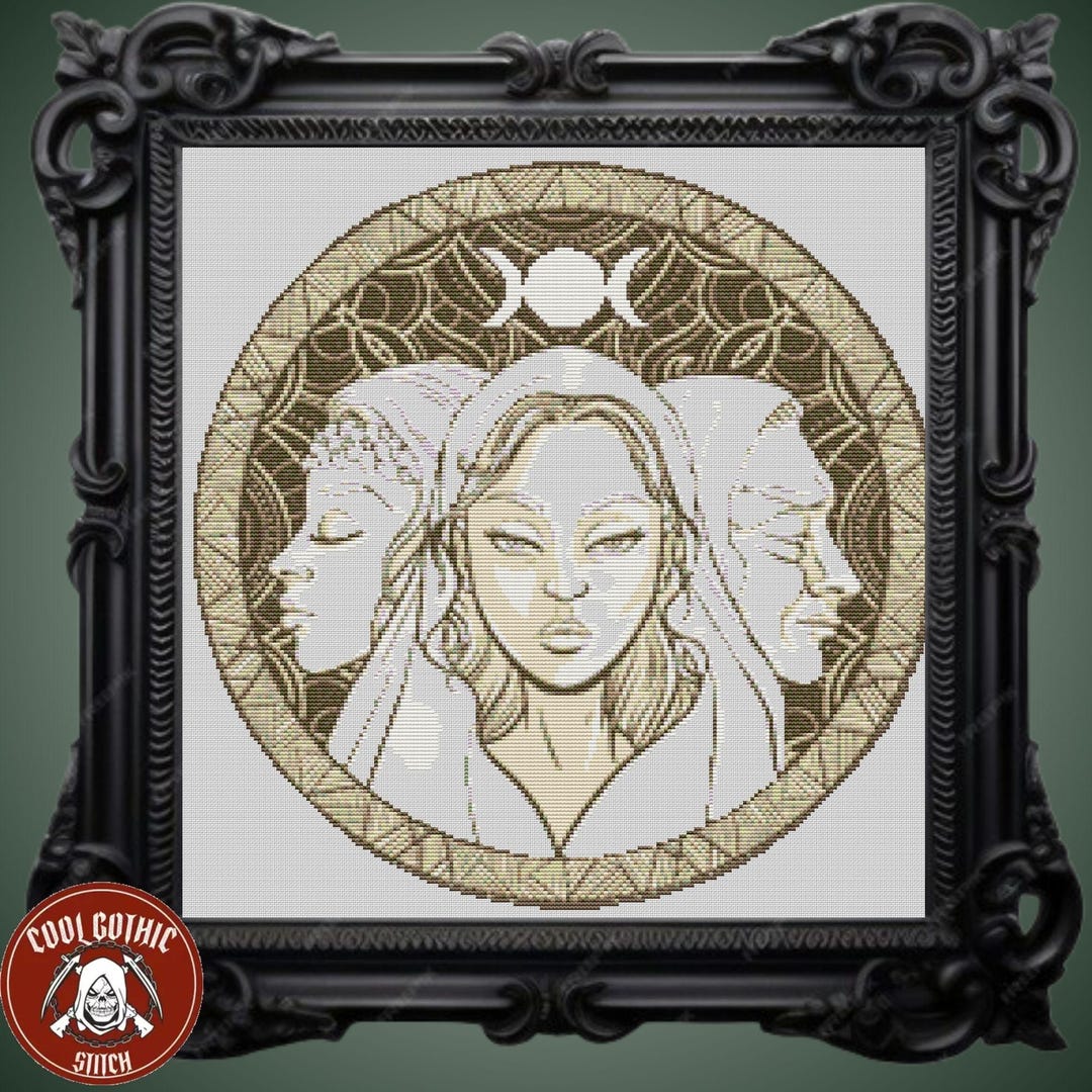 Triple Goddess Cross Stitch for Beginners | Crone Sacred Symbols ...