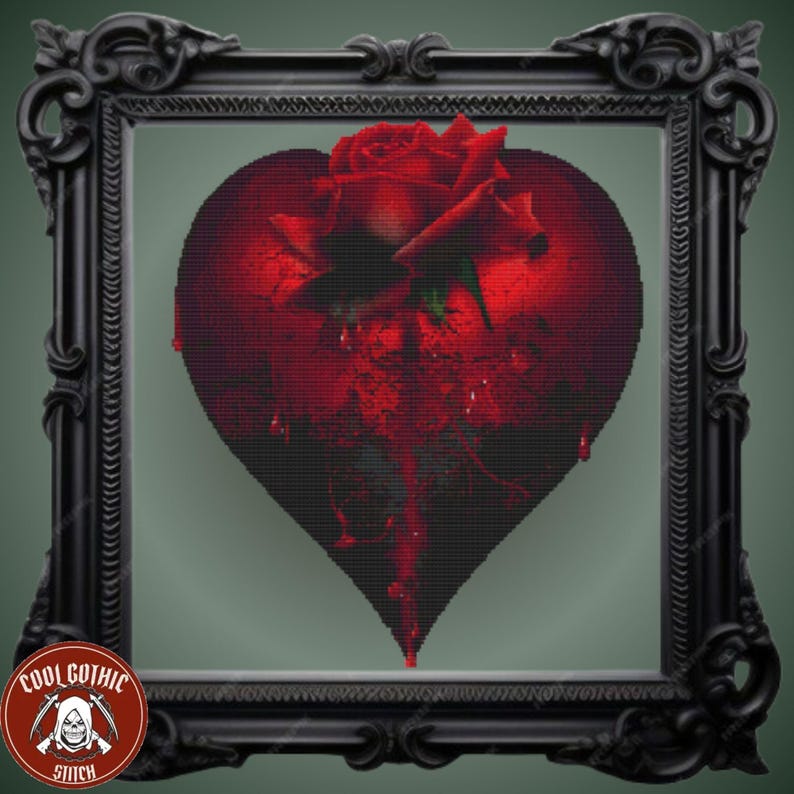 Bleeding Heart Cross Stitch Pattern | Gothic Rose Design for Valentine ...