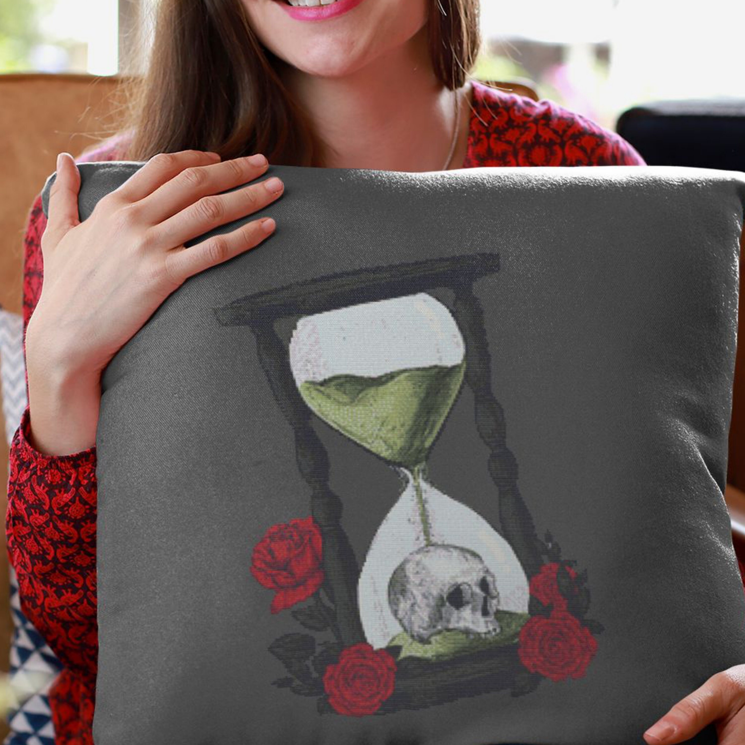 Skull Hourglass Cross Stitch Pattern | Gothic Floral Decor With Dark ...