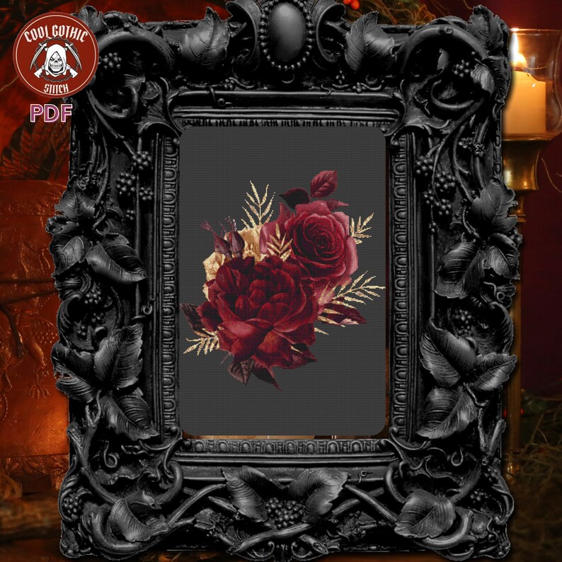 Burgundy Flowers Bouquet Cross Stitch Kit | Opulent Floral Victorian ...