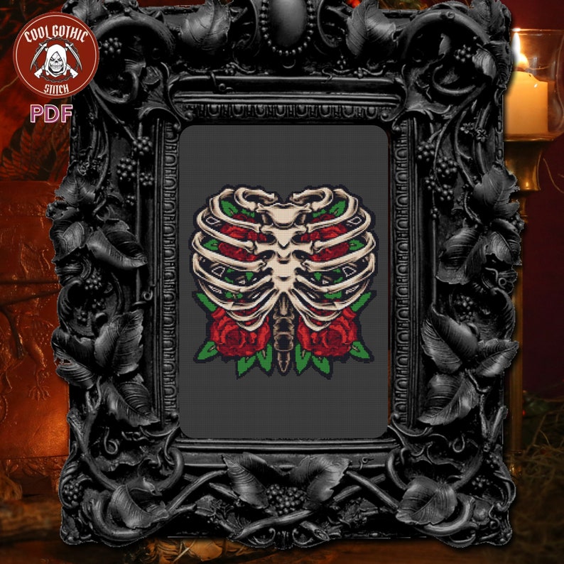 Skeleton Ribcage With Red Roses Macabre Decor Horror Cross - Etsy