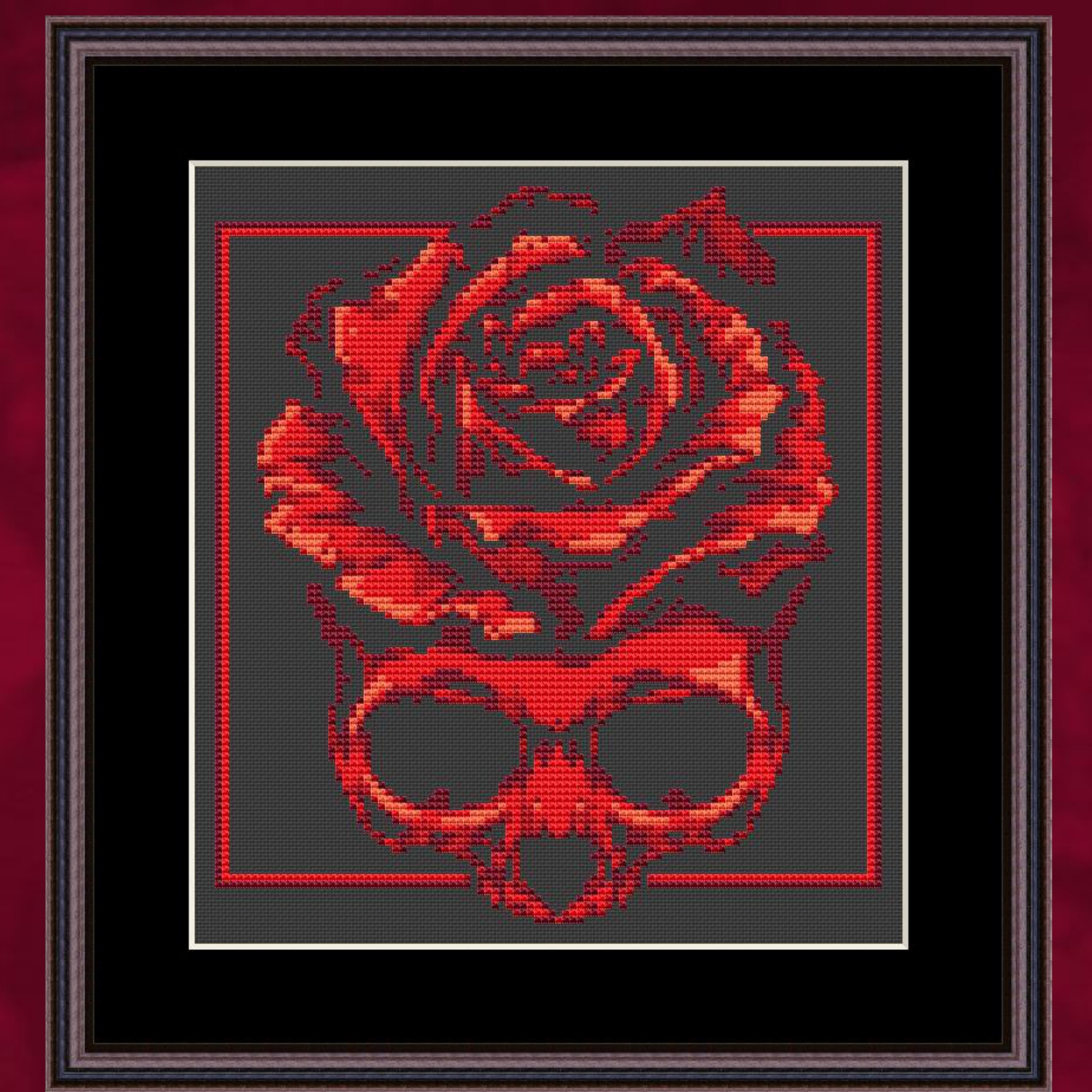 Skull With a Red Rose Cross Stitch. Creepy Dark Academia Cross Stitch ...