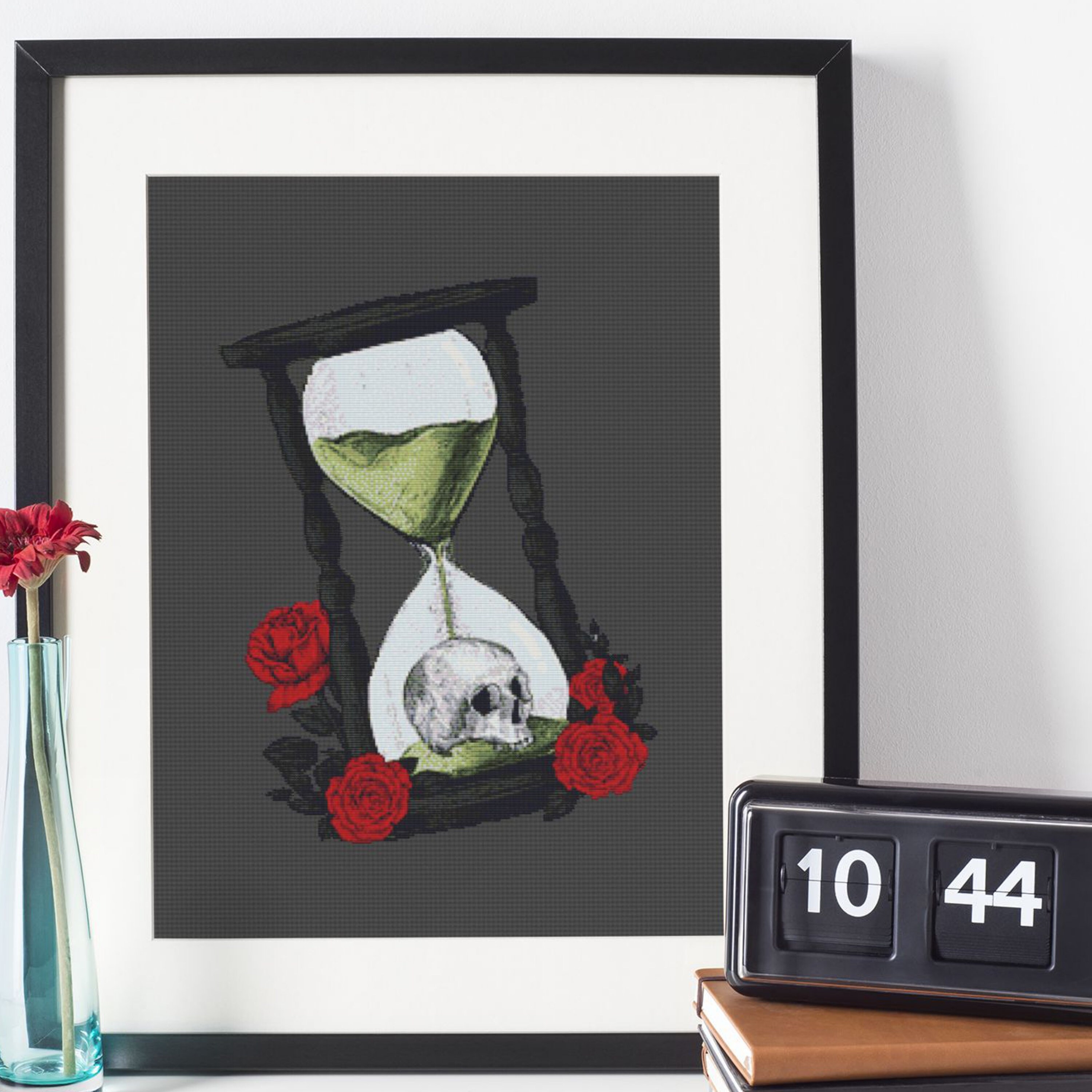 Skull Hourglass Cross Stitch Pattern | Gothic Floral Decor With Dark ...