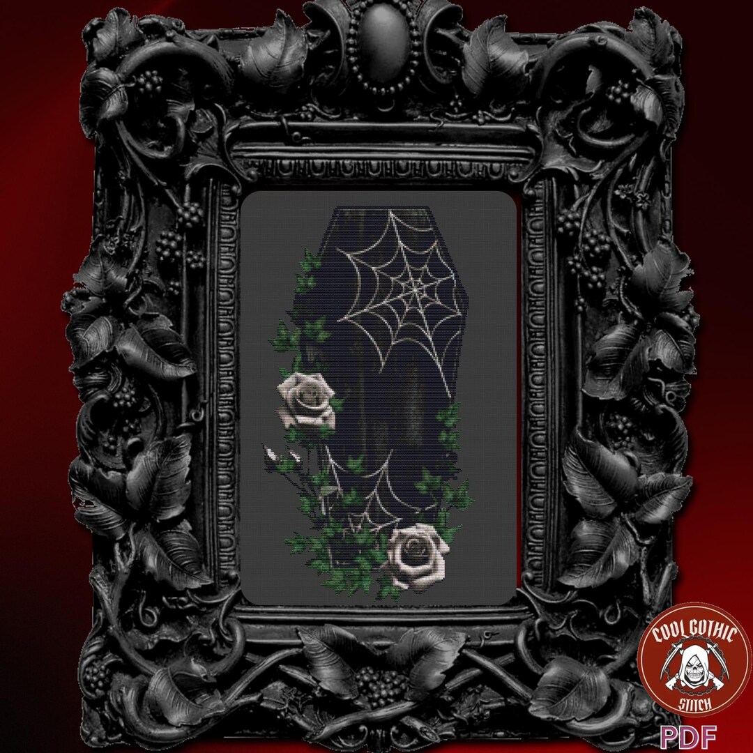 The Vampire Diaries Cross Stitch Pattern Gothic Coffin, White Roses ...