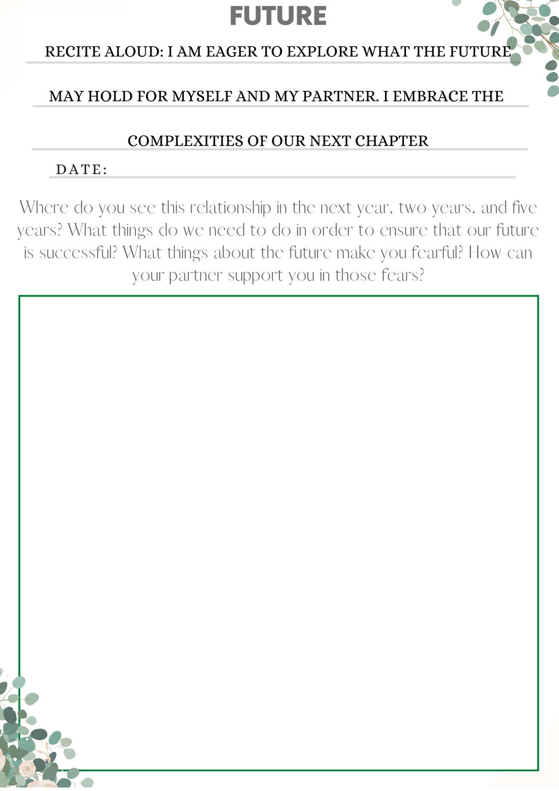 Couples Journal, Printable Couples Connection Journal, Guided Prompt ...
