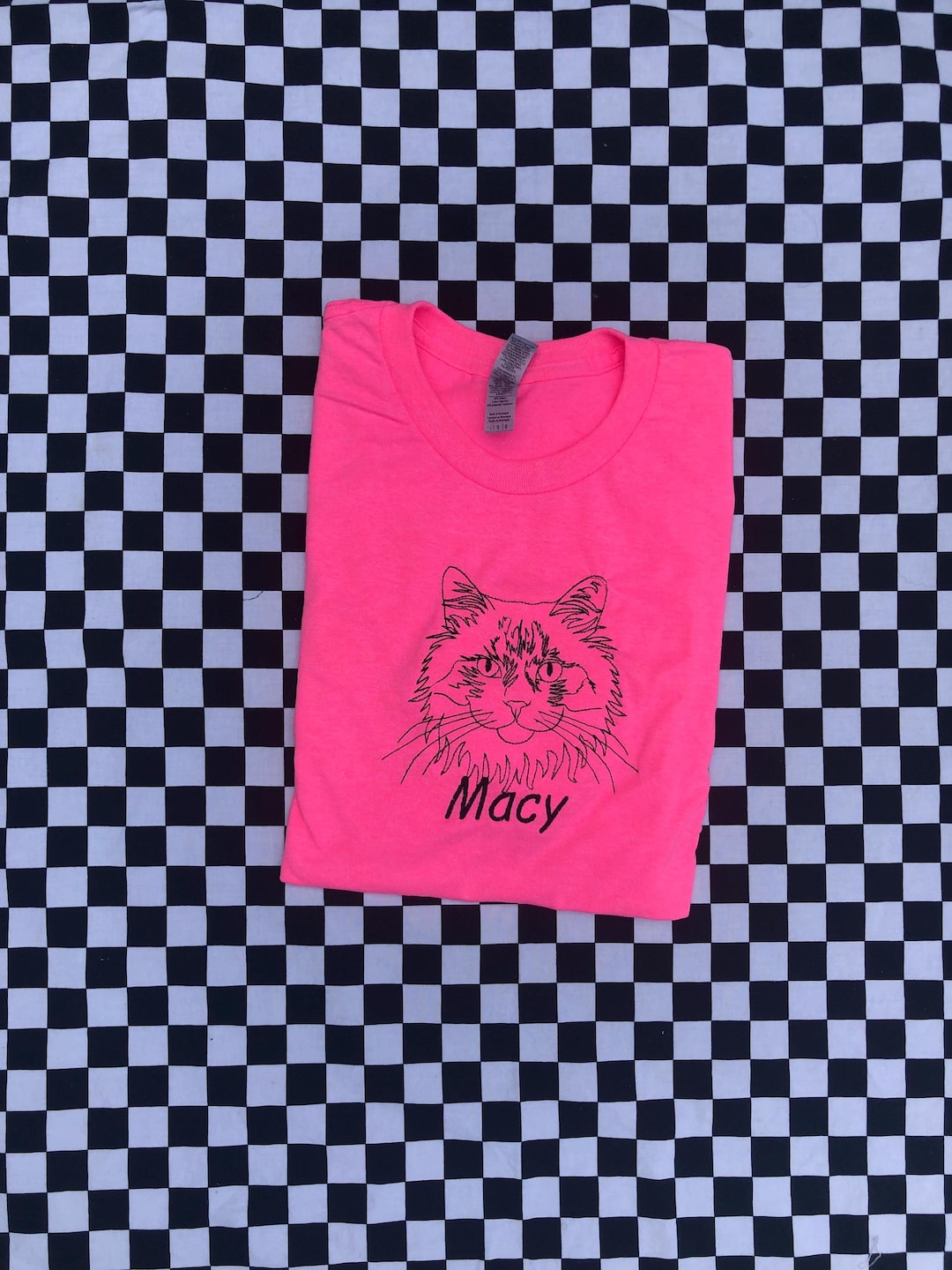Custom Cat Portrait Embroidered Shirt, Personalized Cat Lover Tee ...