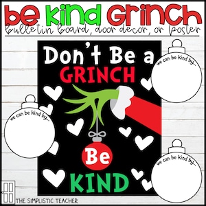 BE KIND GRINCH Teacher Door Kit-christmas Classroom Door Decor ...