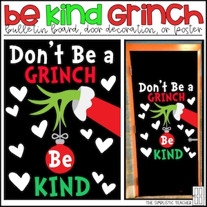 BE KIND GRINCH Teacher Door Kit-christmas Classroom Door Decor ...